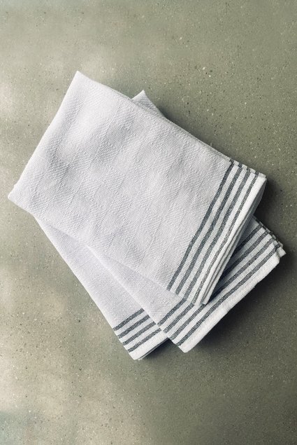 Pano de Louça Listrado Branco com Verde Oliva